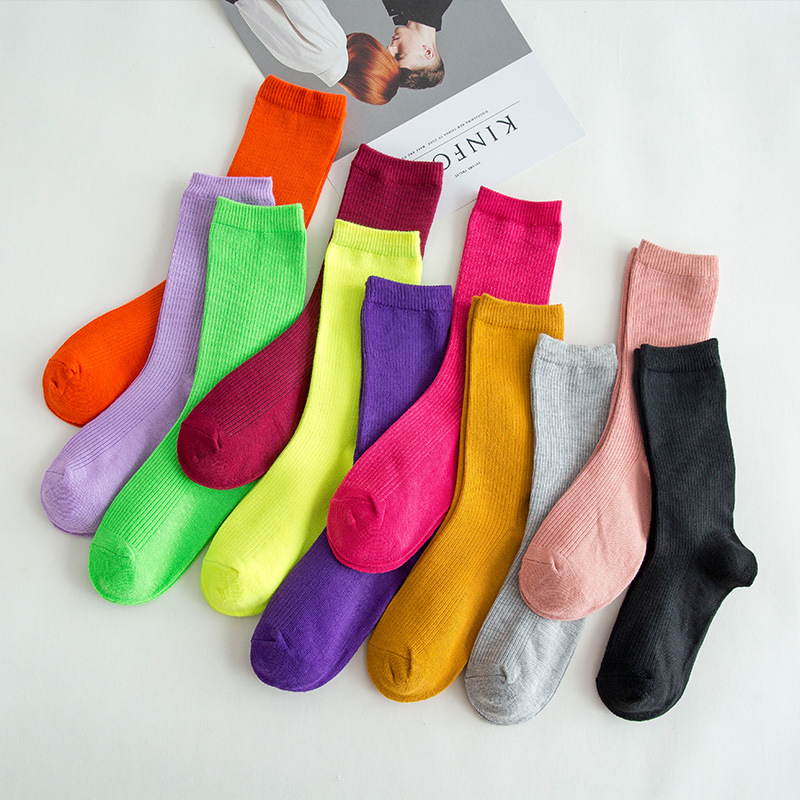 A.one Korean Unisex Solid Color Socks Mid Cut Sock Baseball Foot Socks ...