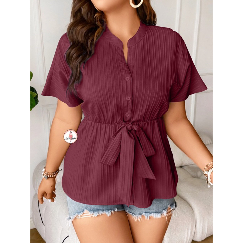 Sylvia PLUS SIZE Batwing Sleeve Knot Front Blouse 31165# | Shopee ...