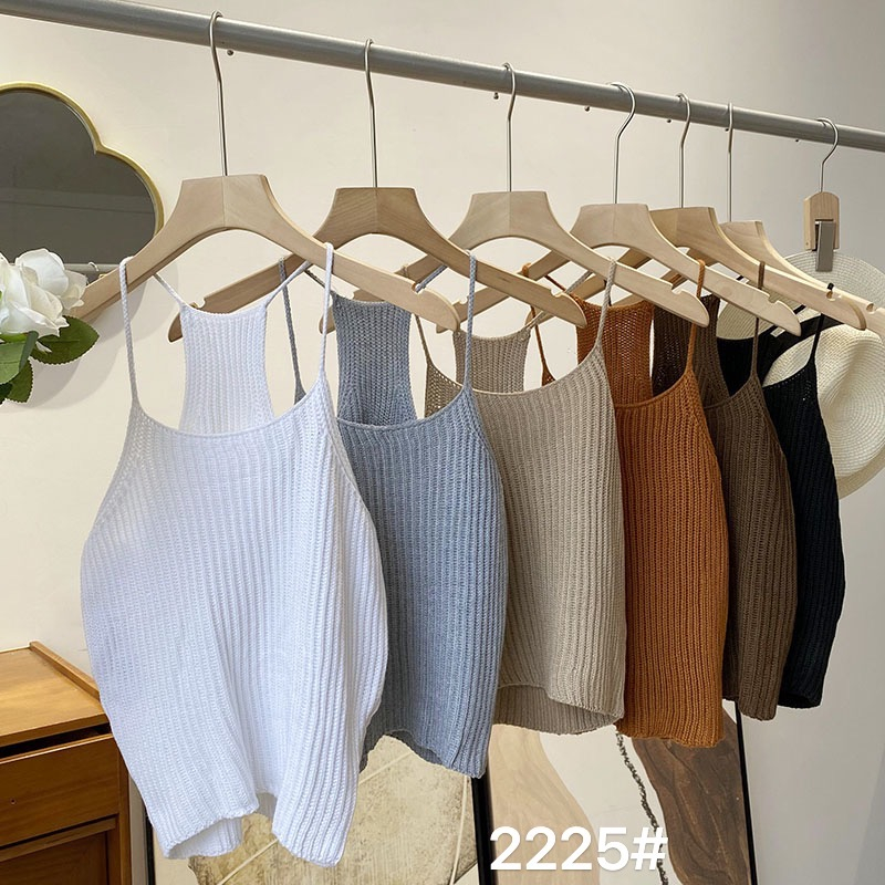 AS ELEGANT knitted crop top spaghetti strap sando tops 2225 | Shopee ...