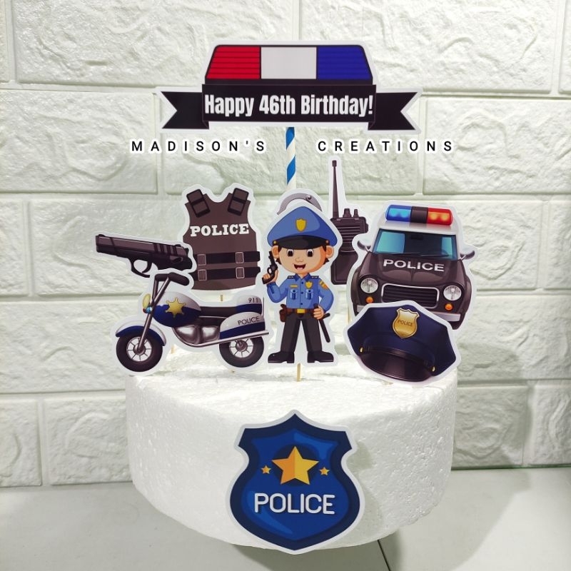 Police / SWAT Party Cake Topper/Banner, Backdrop Set (Personalize, High ...