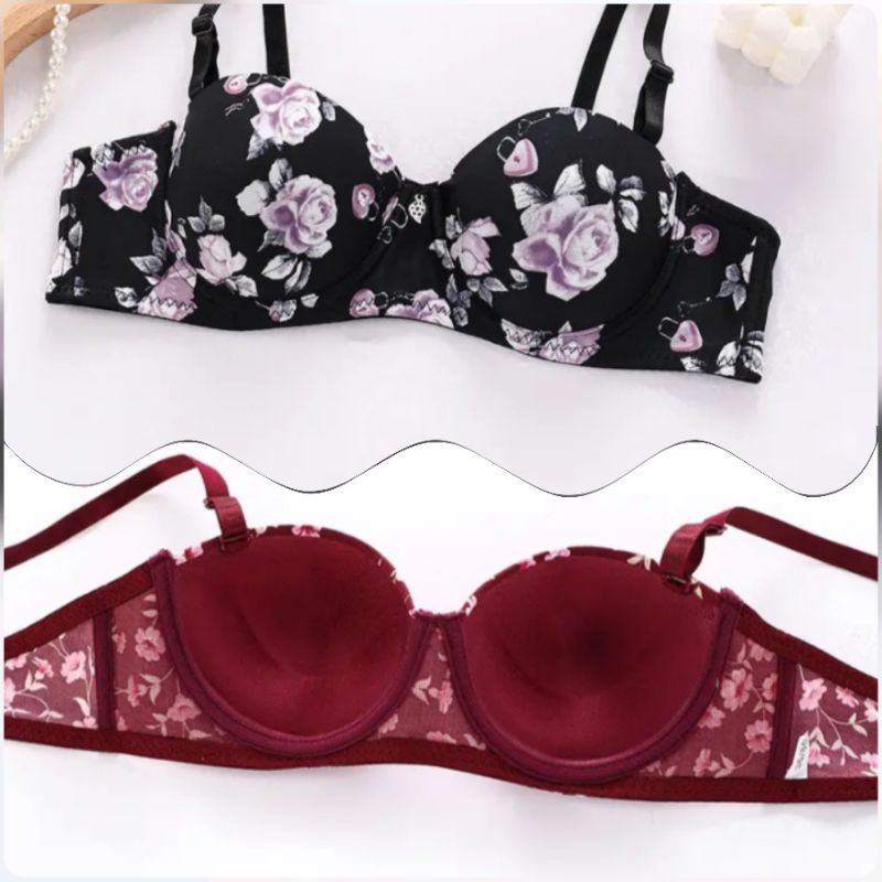Sexy Bra with wire soft fabric cup A/B Adustable strap 3 hooks | Shopee ...