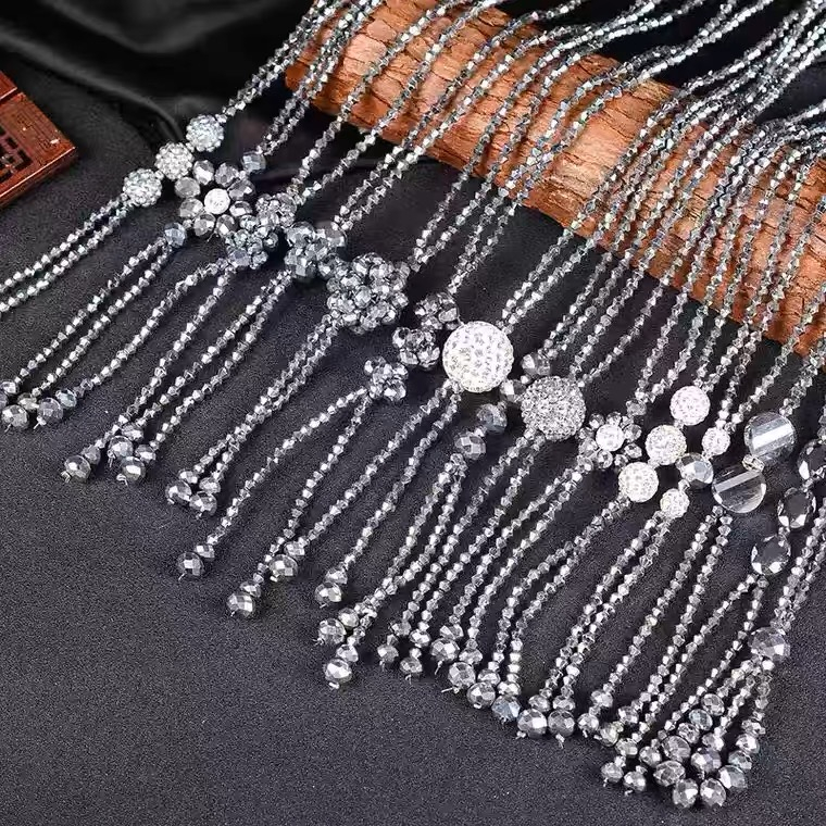 Long Diamond Studded Crystal Diamond Shambhala Diamond Bead Necklace ...