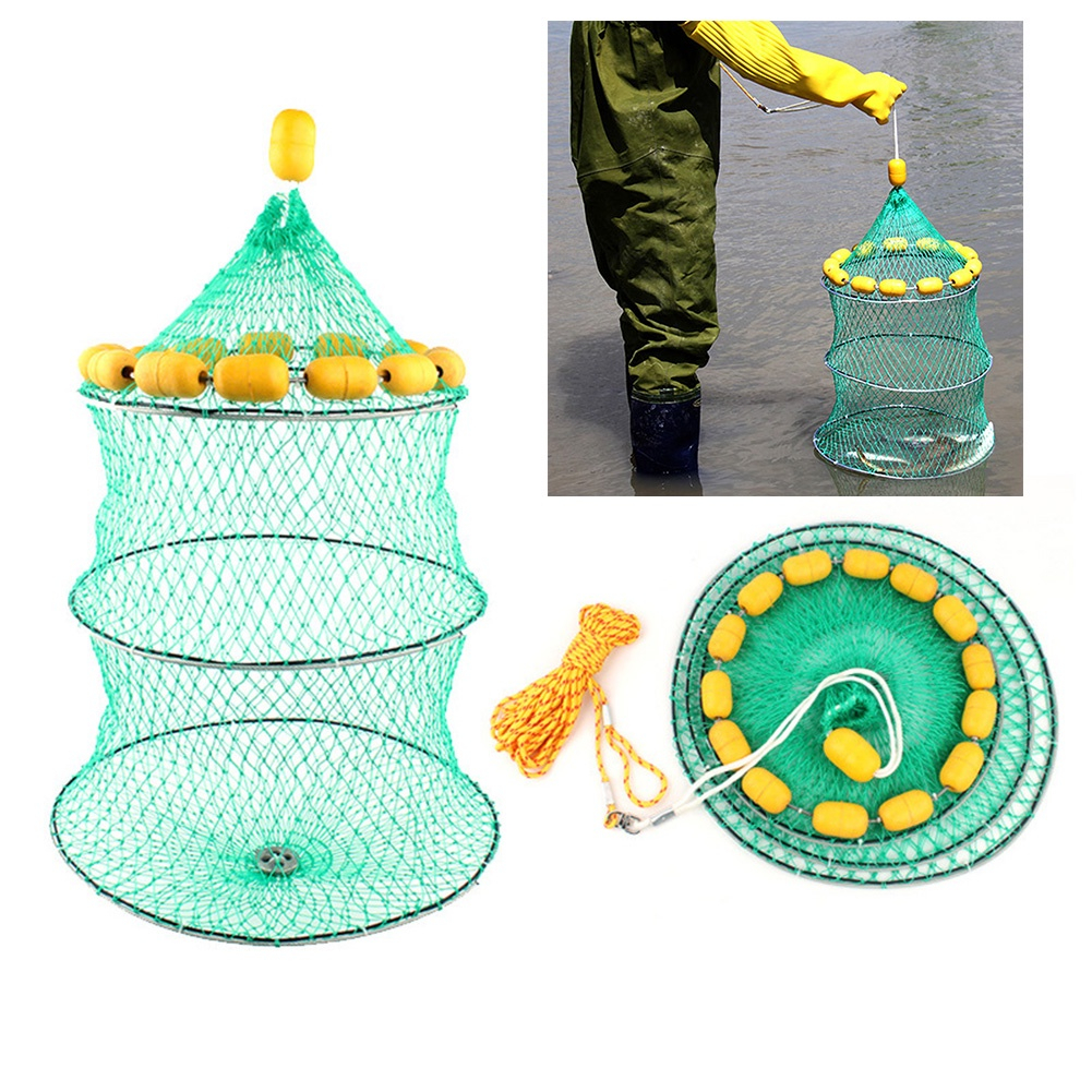 Foldable Fish Cage Secure Dual Fish Rings Nylon Fishing Net Folded ...