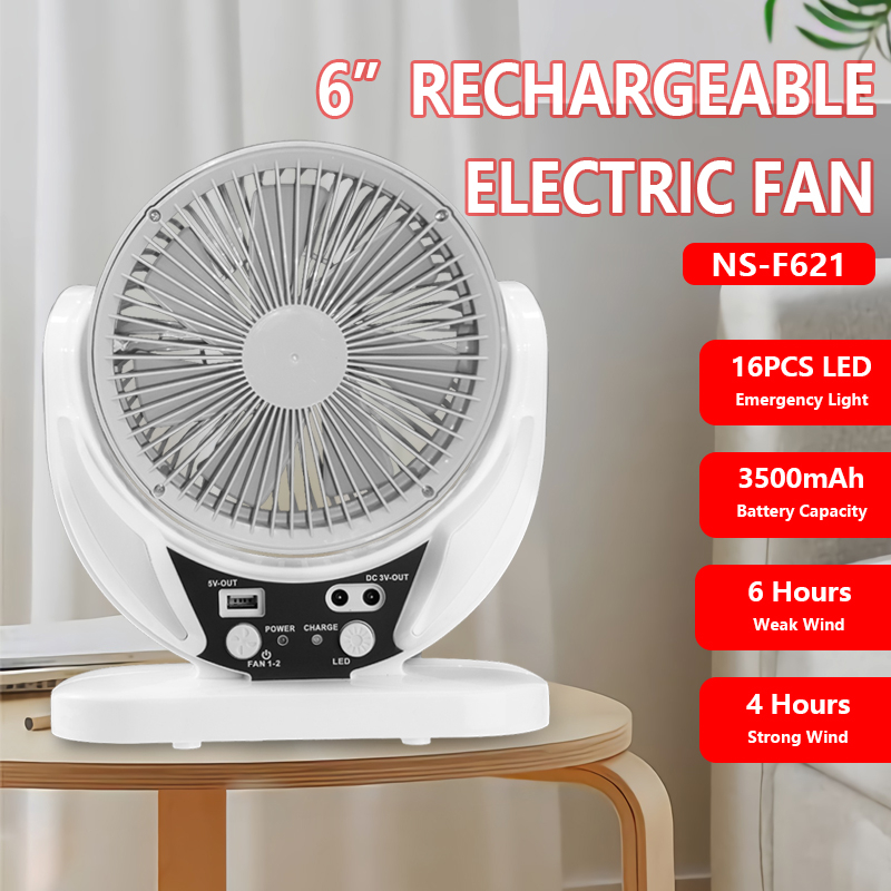 NSS Portable USB Electric Fan Rechargeable with LED Light 6 Inch DC ...