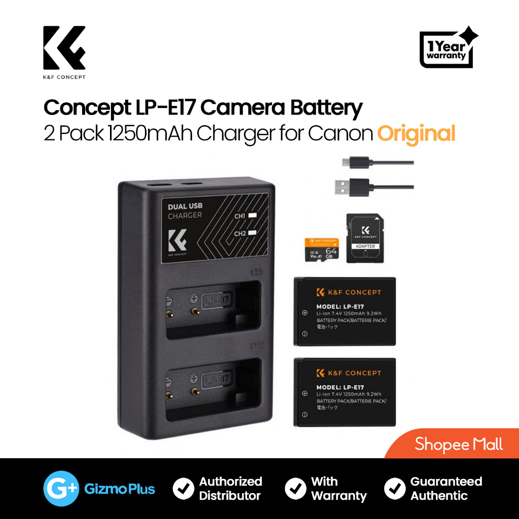 K&F Concept LP-E17 Camera Battery 2 Pack 1250mAh with Dual Battery Charger for Canon | Shopee ...