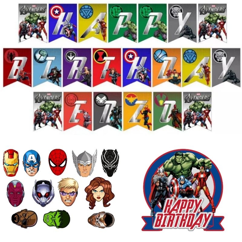 Avengers Superhero Theme Birthday Party Banner Cupcake Cake Topper ...