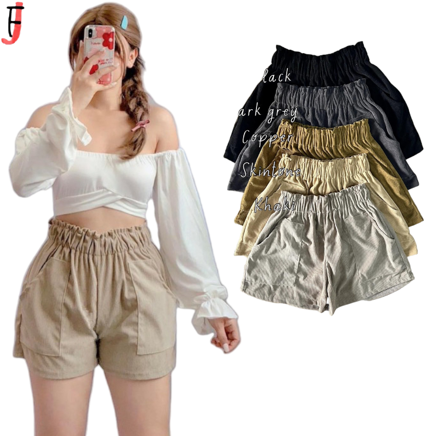 Women's Loose Casual plain Garterized High-waist Short Fashion's OOTD ...