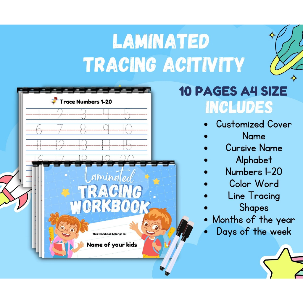 Laminated Tracing Set For Kids - Name Lines Alphabet Numbers - Writing ...