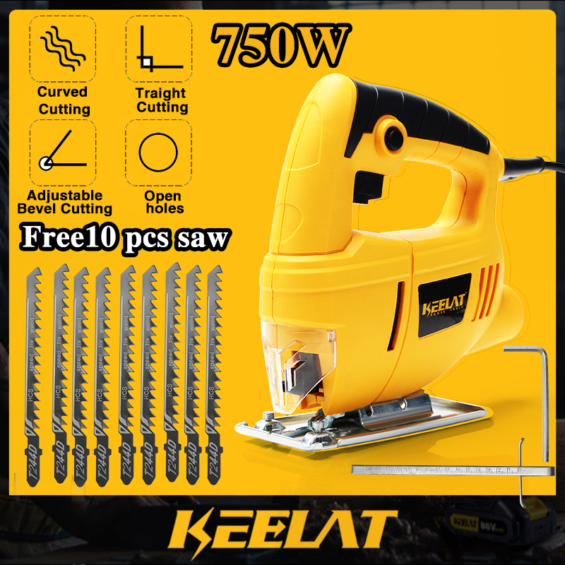KEELAT 750W Jigsaw Electric Industrial Jig saw Power Tools with 10 pcs ...