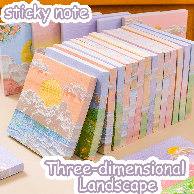 80pcs oil painting notepad landscape three-dimensional Charming message ...