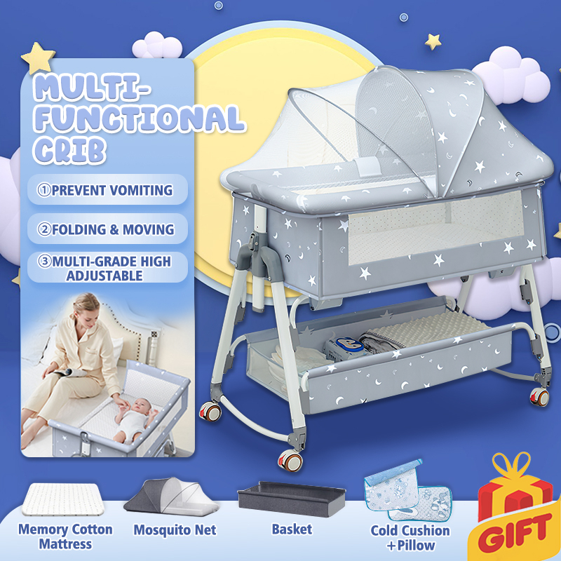 【Free Shipping】Crib for Baby Multifunctional Liftable Crib Mobile With ...