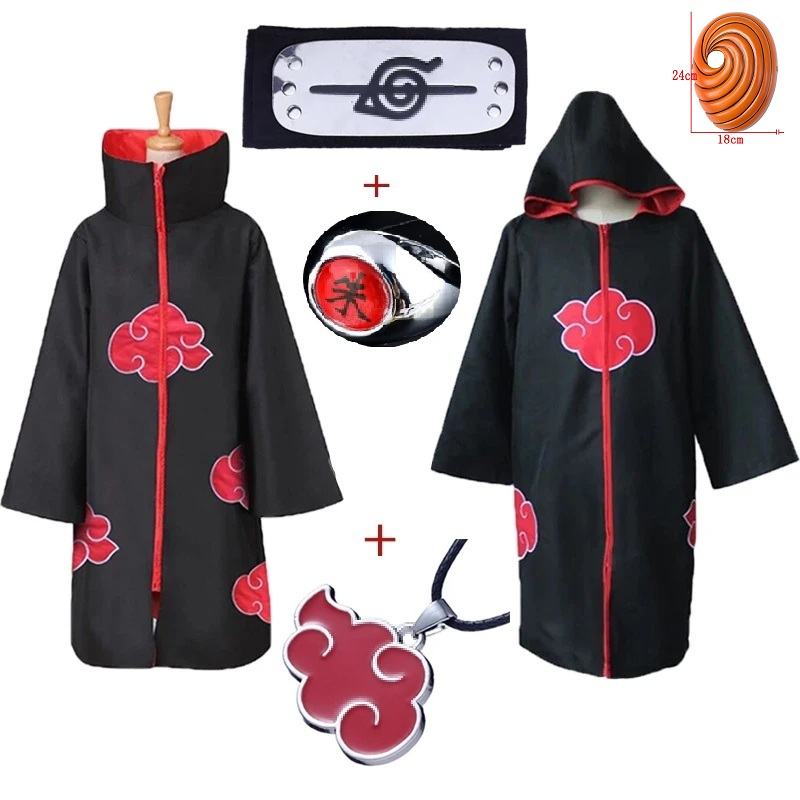 The Cloak of Akatsuki and Uchiha Clan Unisex Black Robe Halloween Party ...