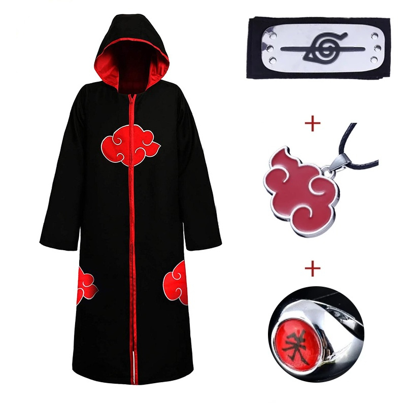 The Cloak of Akatsuki and Uchiha Clan Unisex Black Robe Halloween Party ...