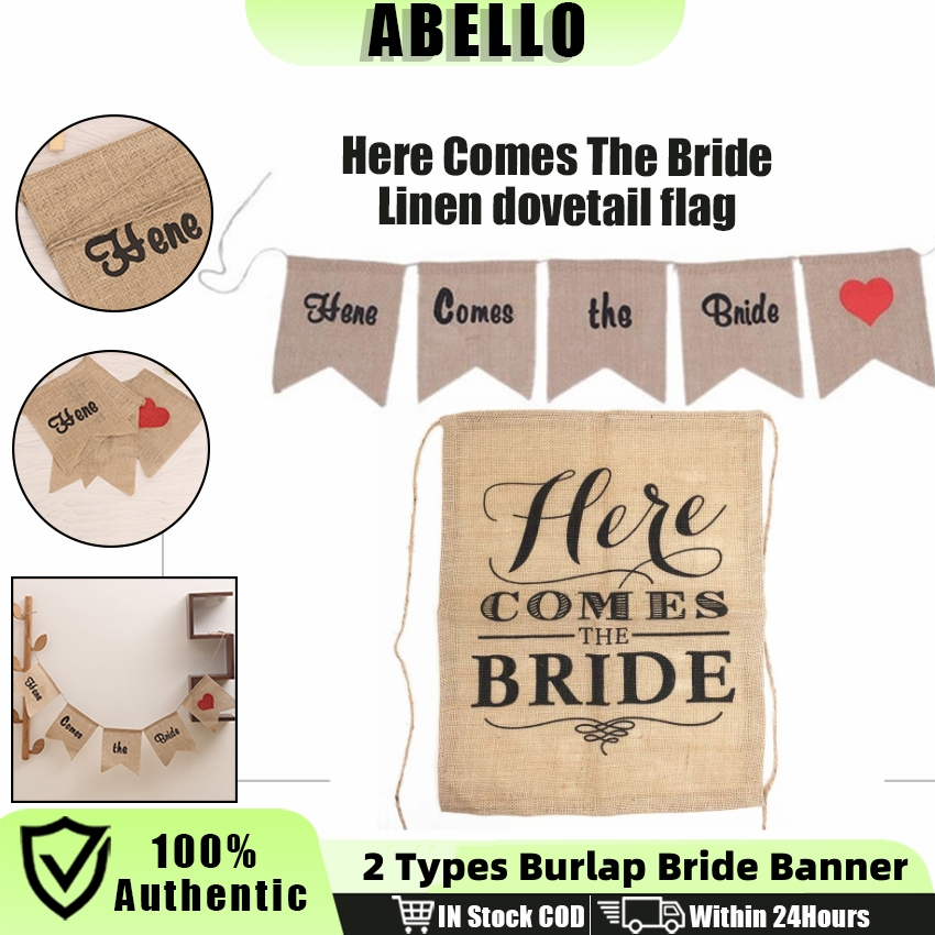 Wedding Banner Here Comes the Bride Wedding Burlap Banner For Flower ...
