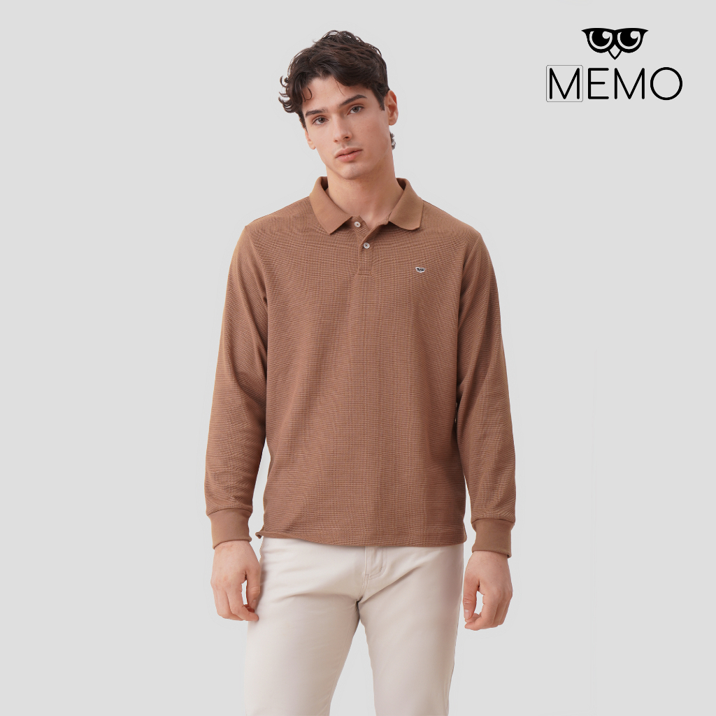 Memo Long Sleeve Polo For Men (Taupe) | Shopee Philippines