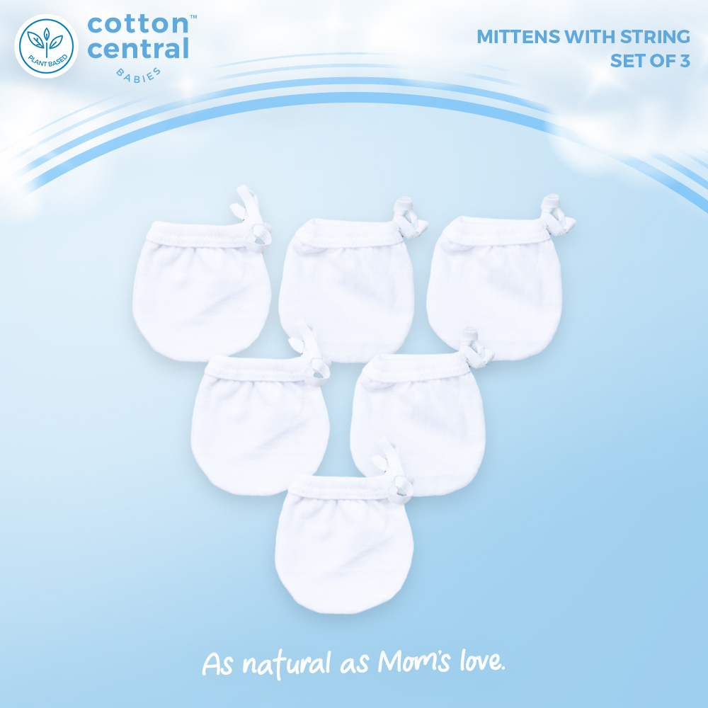 Cotton Central™ Mittens With String Pure Cotton Newborn Infant Baby Boy ...