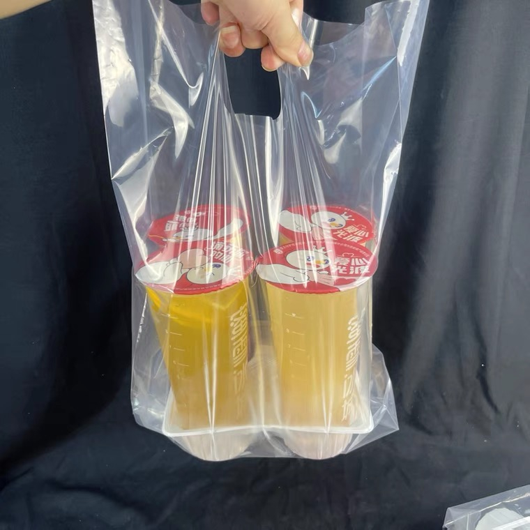 50pcs/Takeout Big Bag 4Cups Plain Durable for Juice Fruit Tea Milk Tea ...