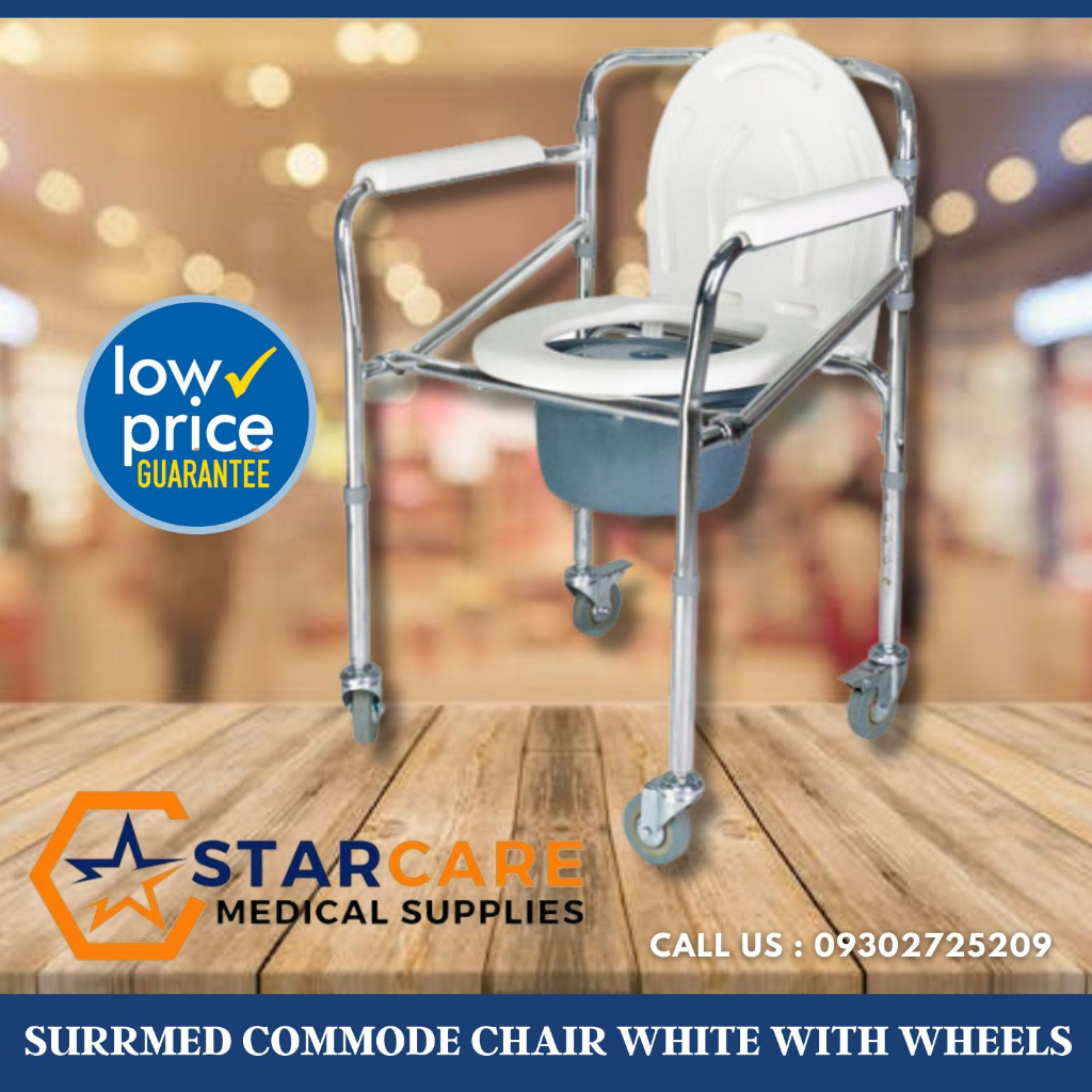 SURRMED White Commode Wheelchair / Stool Chair with Wheels | Shopee ...