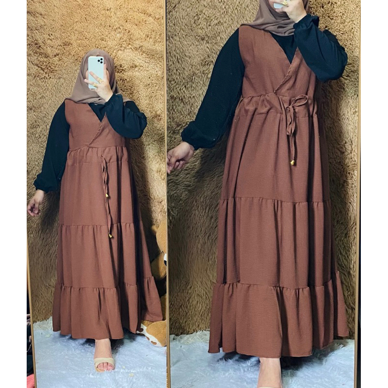 Sania dress combi cringkle fabric combi black | Shopee Philippines