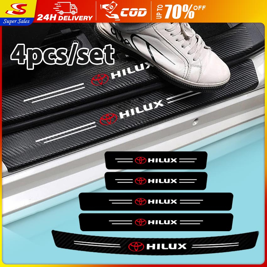 【SuperSales】Toyota Hilux Car Side Step Door Sill Protector Carbon Fiber ...