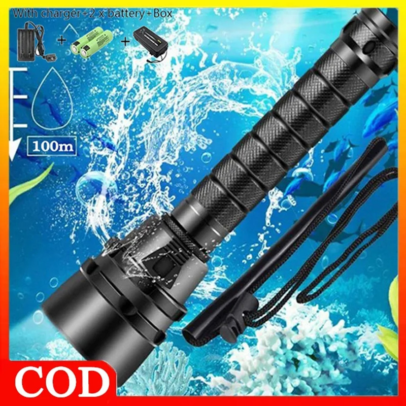Scuba Diving Flashlight 200M Waterproof Underwater Torch Bright LED ...