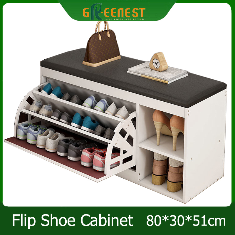 Shoe Cabinet Wooden Shoe Rack with Seat Cushion Shoe Organizer with ...