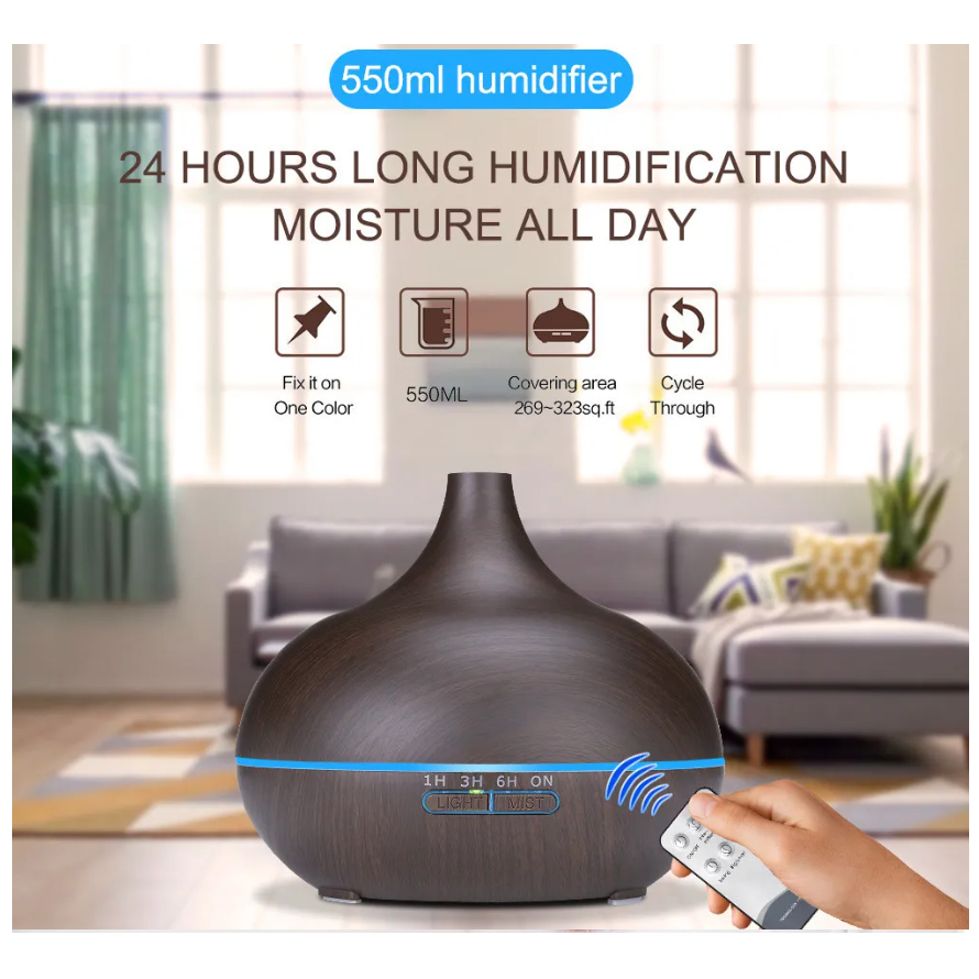 550ML Wood Grain Ultrasonic Humidifier With Essential Oil Aromatherapy ...