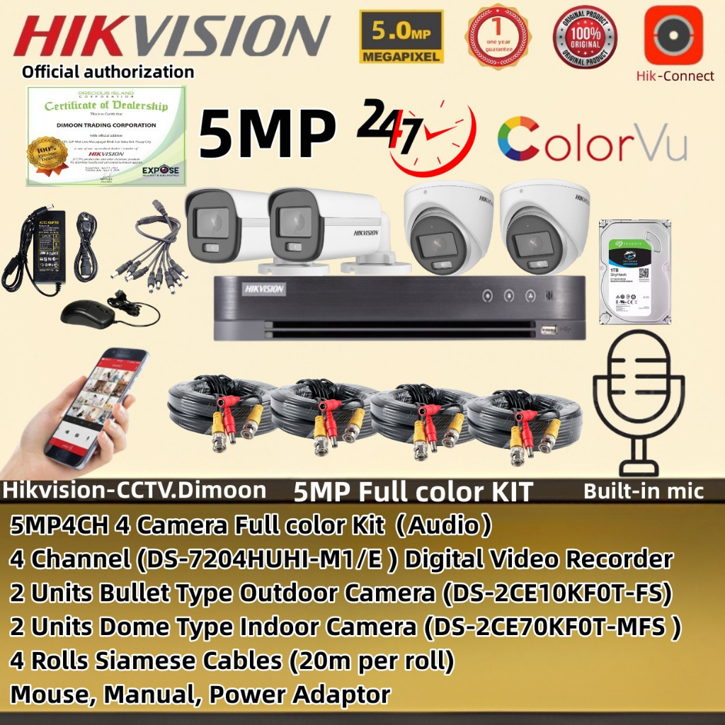 Hikvision 3K 5MP CCTV camera KIT Full color With Audio CCTV Package HD DVR CCTV camera kit 5MP ...