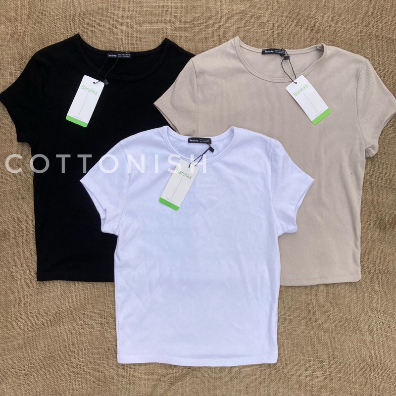 Bershka Basic Ribbed Cotton Top for Womens (Neutral Plain Colors)q ...