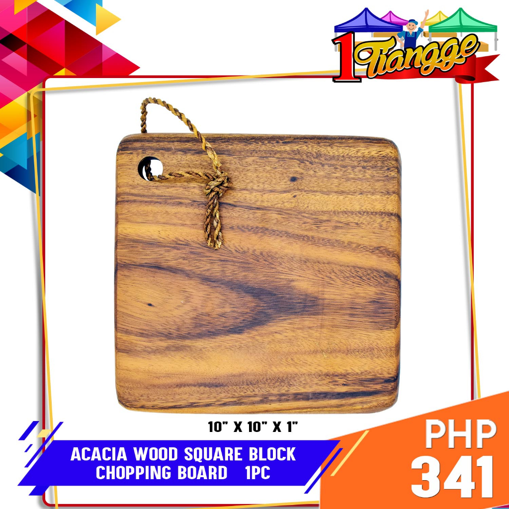 1Tiangge 1pc Acacia Wood Square Block Chopping Board / Cutting Board ...