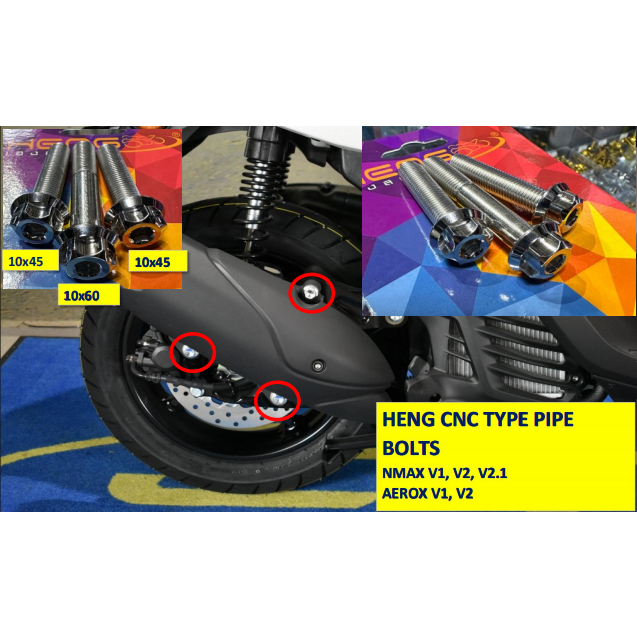 HENG CNC TYPE PIPE/MUFFLER BOLTS for NMAX V1, V2, V2.1 AEROX V1, V2 ...