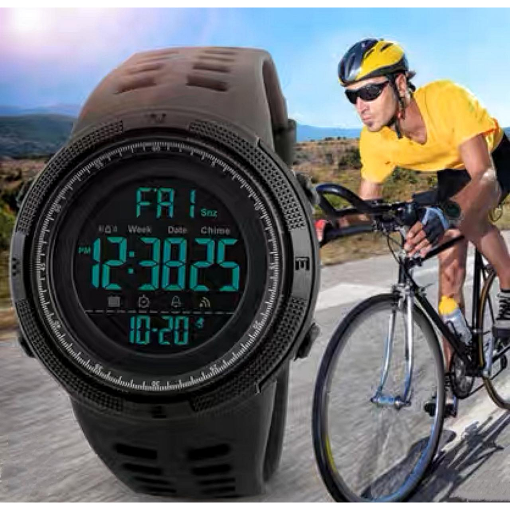 Biker Sports Watch Waterproof Digital Watch LED Lights Timing Alarm ...