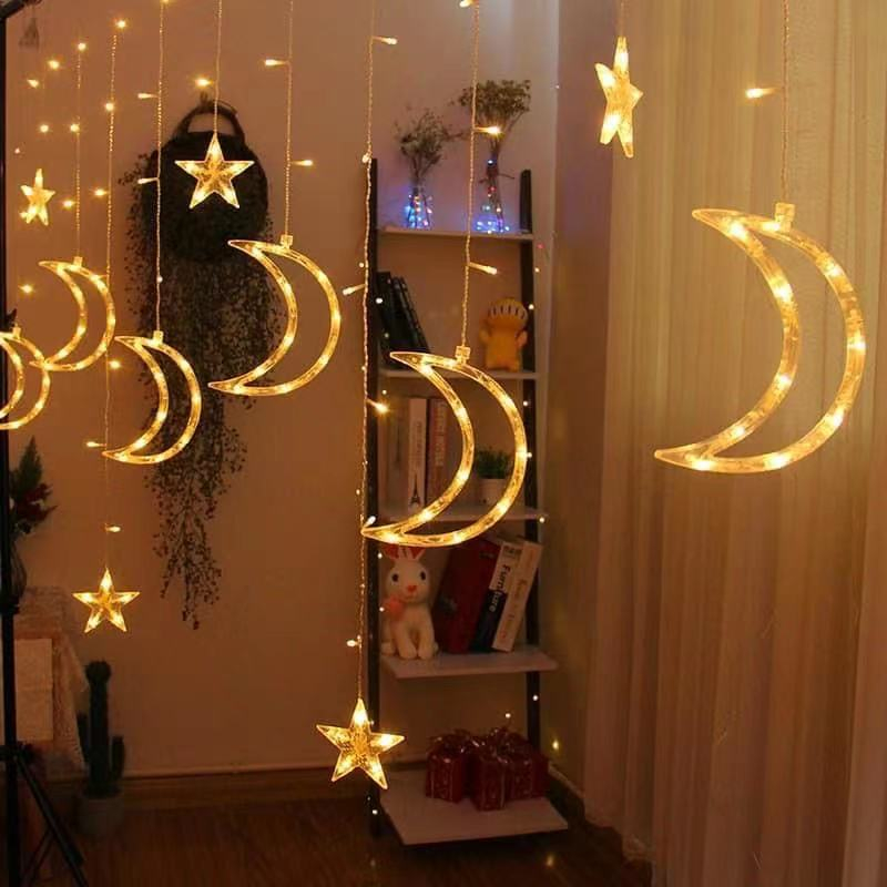 Moon Stars Led Fairy Curtain Lights of String Light with Remote Indoor ...
