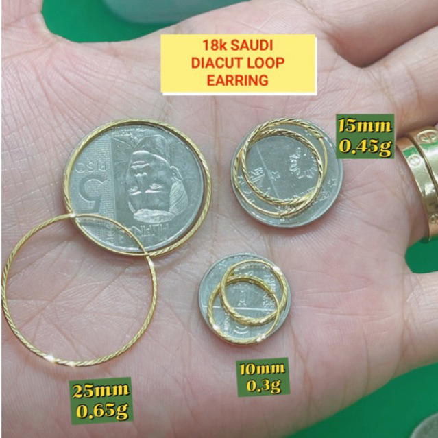 PAWNABLE 18k SAUDI GOLD DIACUT LOOP EARRING | Shopee Philippines