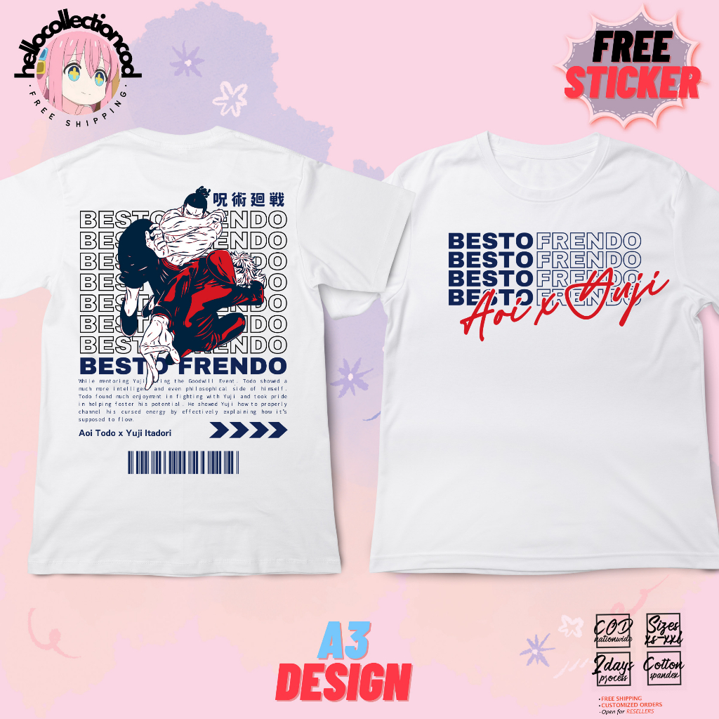 Jujutsu Kaisen Yuji Itadori Aoi Todo Bestofrendo A3 Anime Shirt ...