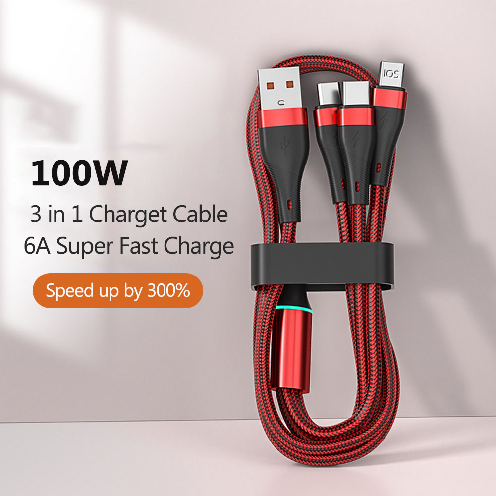 3-in-1 USB fast charging data cable 6A fast charging suitable for Type ...