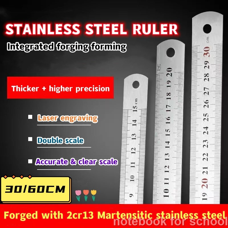 30/60cm Stainless Steel Ruler Metal Aluminum Ruler Drawing Multi ...