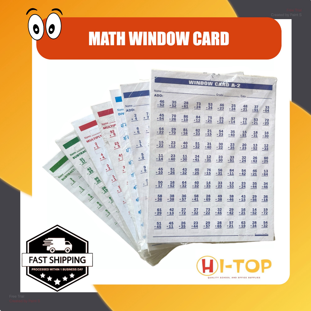 Math Window Card Drills Level 1 & 2 l 50pcs/pack Addition, Subtraction ...