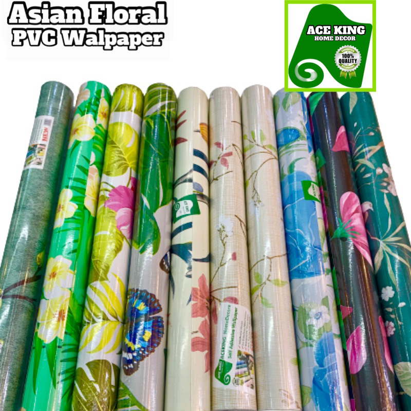PVC Wallpaper Asian Floral Motives 10meters x 45cm Sledadhessive and ...