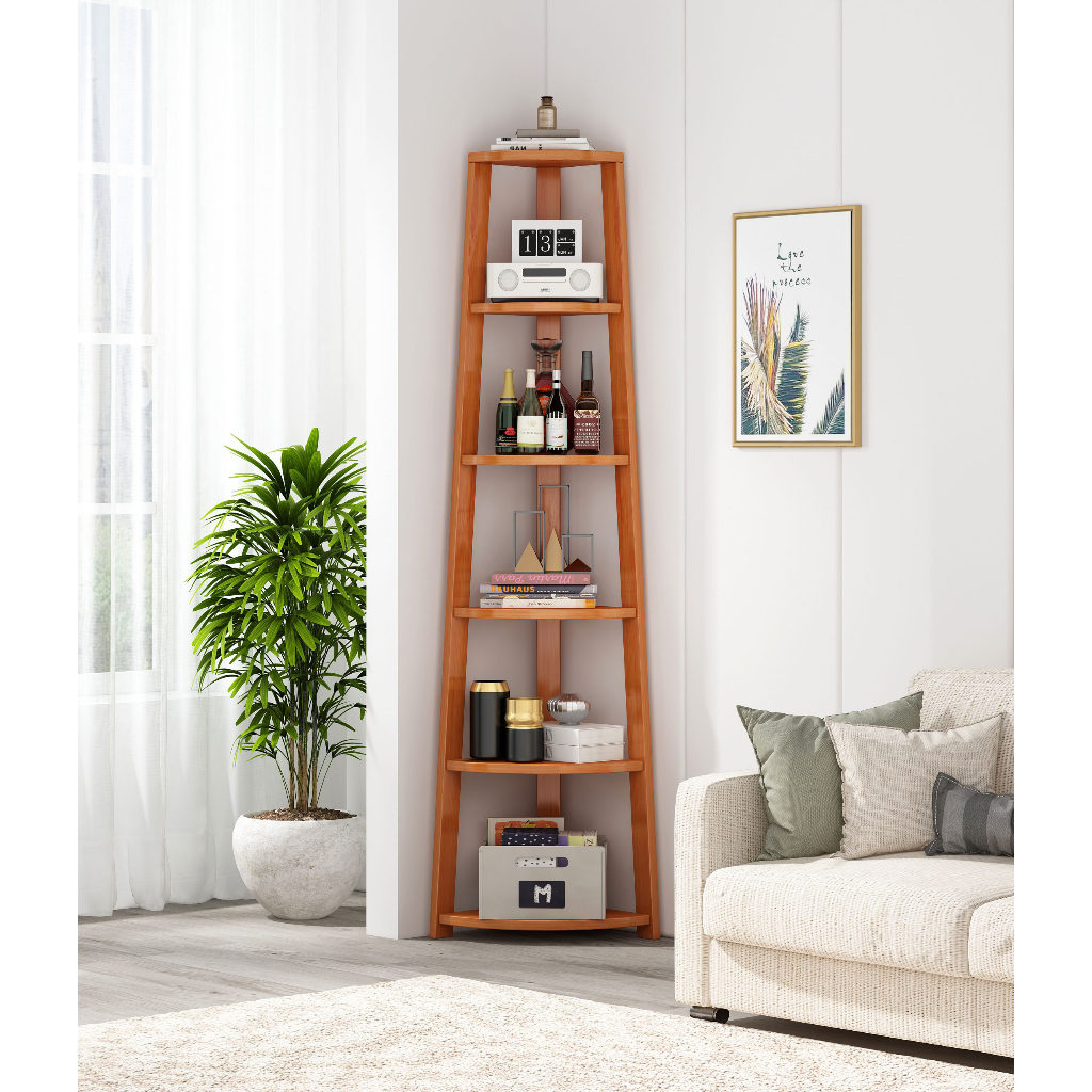 4/5/6 Layer Solid Wood Corner Book Shelf Flower Stand Storage Rack ...
