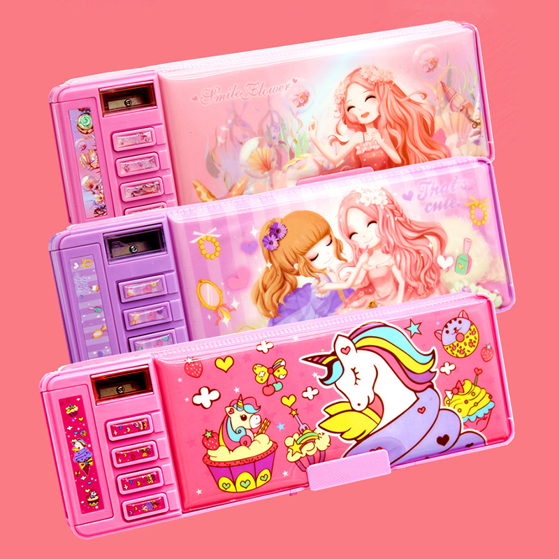 DOUBLE SIDED OPENING big MAGNETIC PENCIL CASE BOX Cartoon Multi ...
