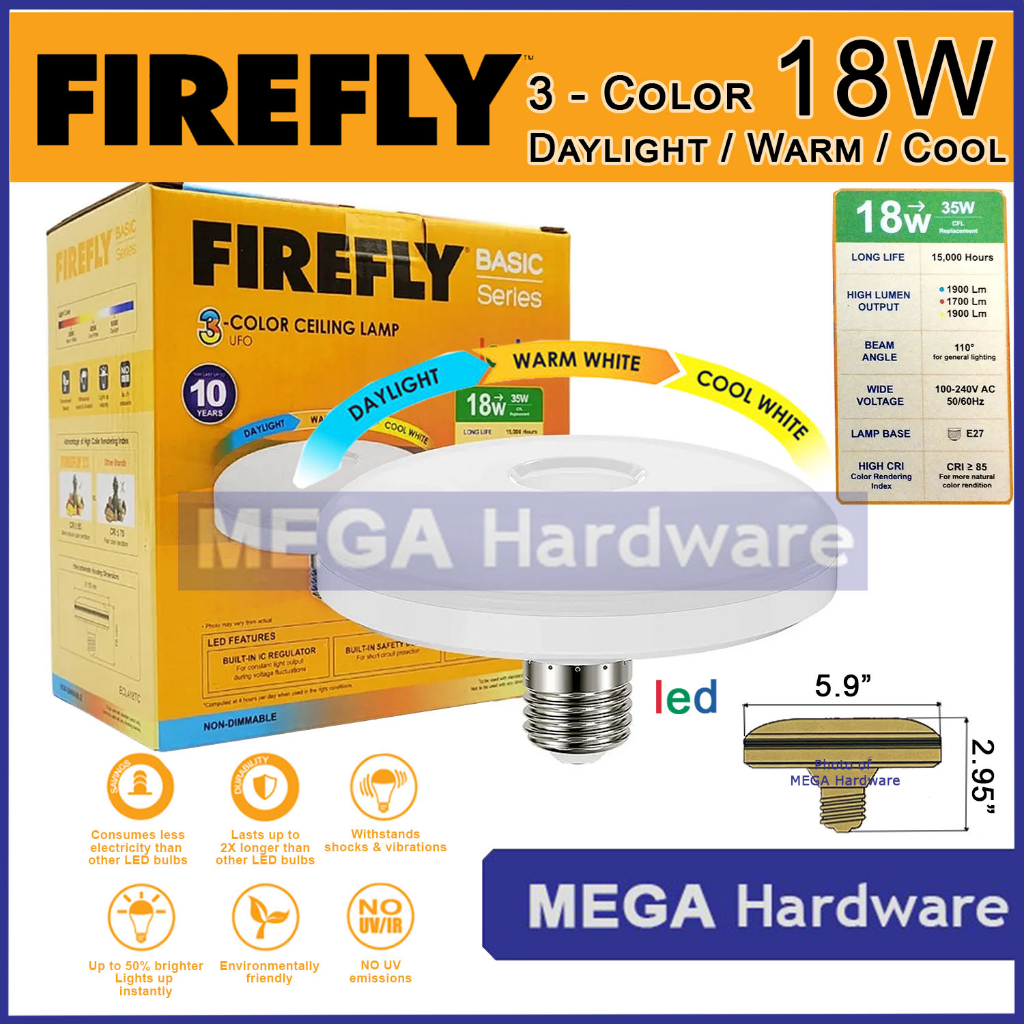 Firefly LED UFO Ceiling Bulb 15W 18W 20W (3Color Daylight, Cool or Warm ...