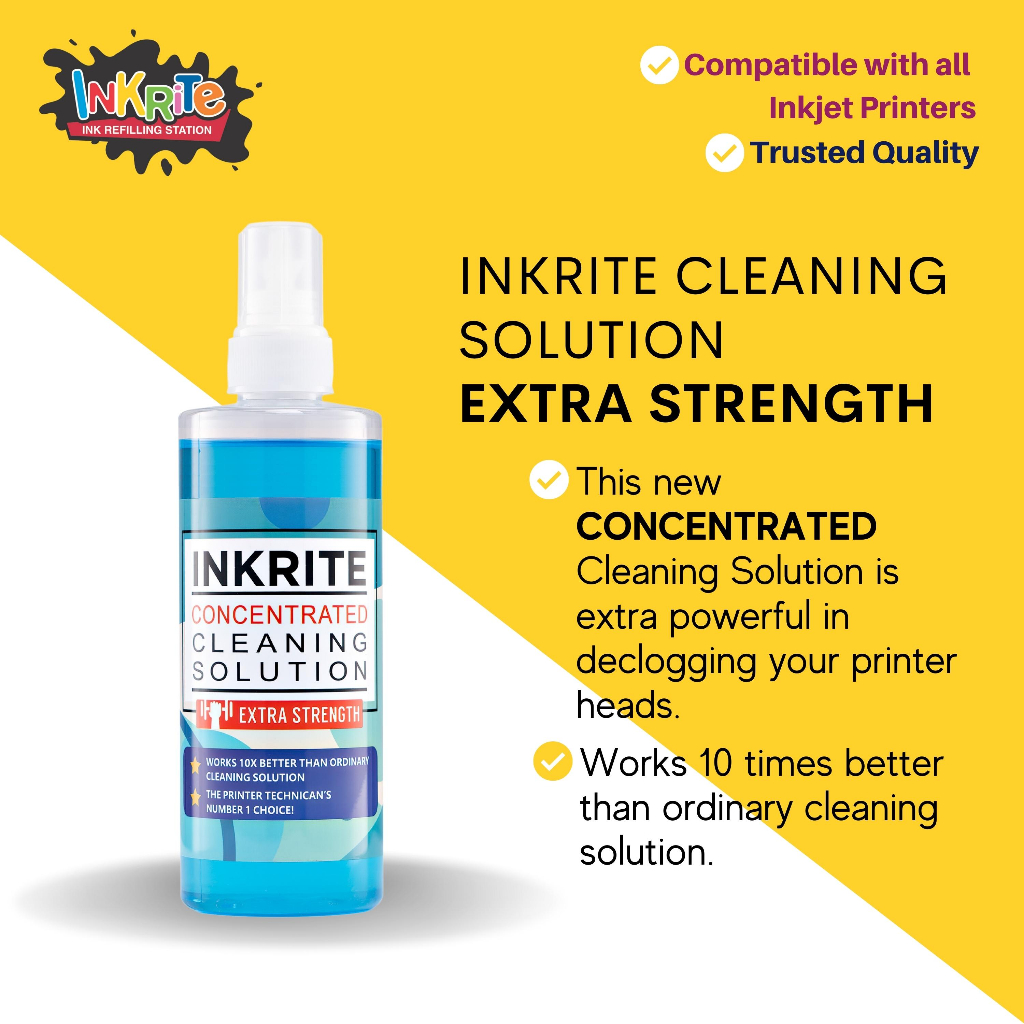 Inkrite Extra Strength Cleaning Solution for Inkjet Printers, 250 ml ...