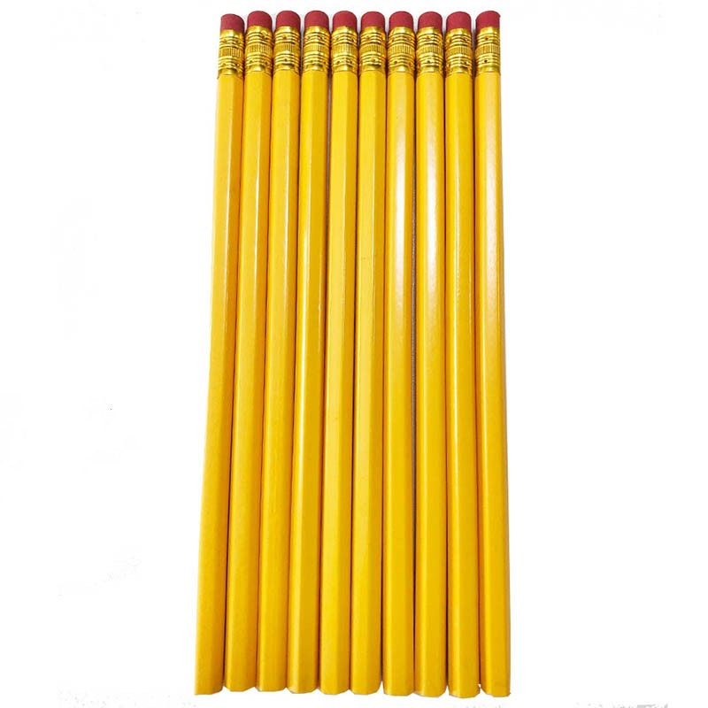 10PCS Pack HB Yellow Pencil With Eraser Black Stuent Pencils Drawing ...