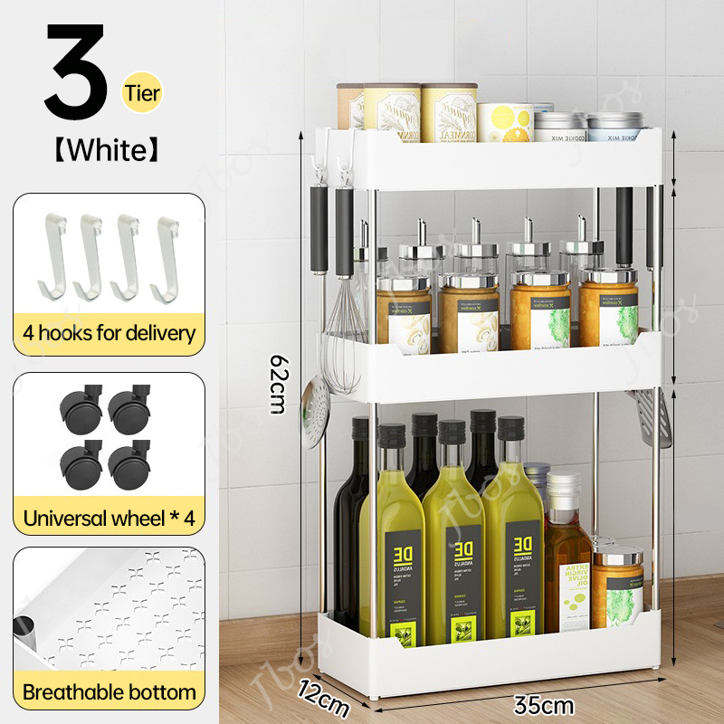 Kitchen Trolley Rolling Cart Storage Rack Organizer Corner Shelf With ...