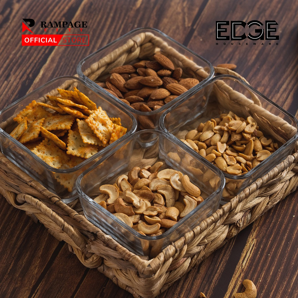 Edge Houseware | 21x21cm | Glass Containers W/ Abaca Basket Tray 4 ...