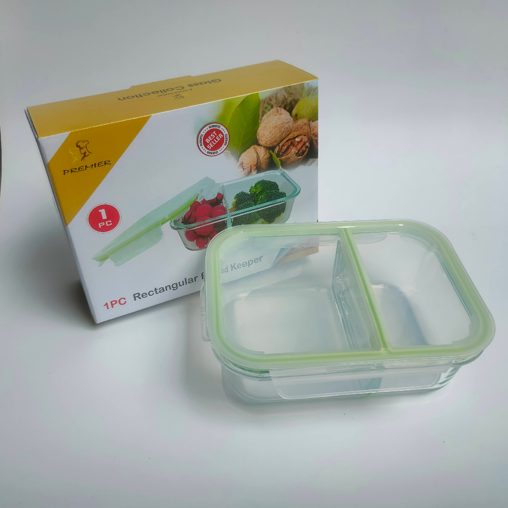 Glass bento box with divider leak-proof and airtight glass lunch box ...