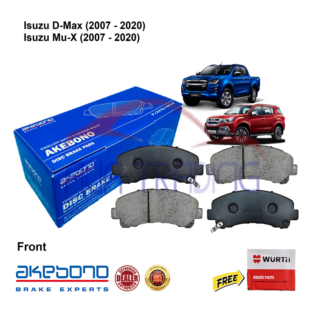 Genuine Akebono Front Brake Pads for Isuzu D-Max (2007 - 2020), Isuzu Mu-X 1.9/2.5/3.0 (2007 ...