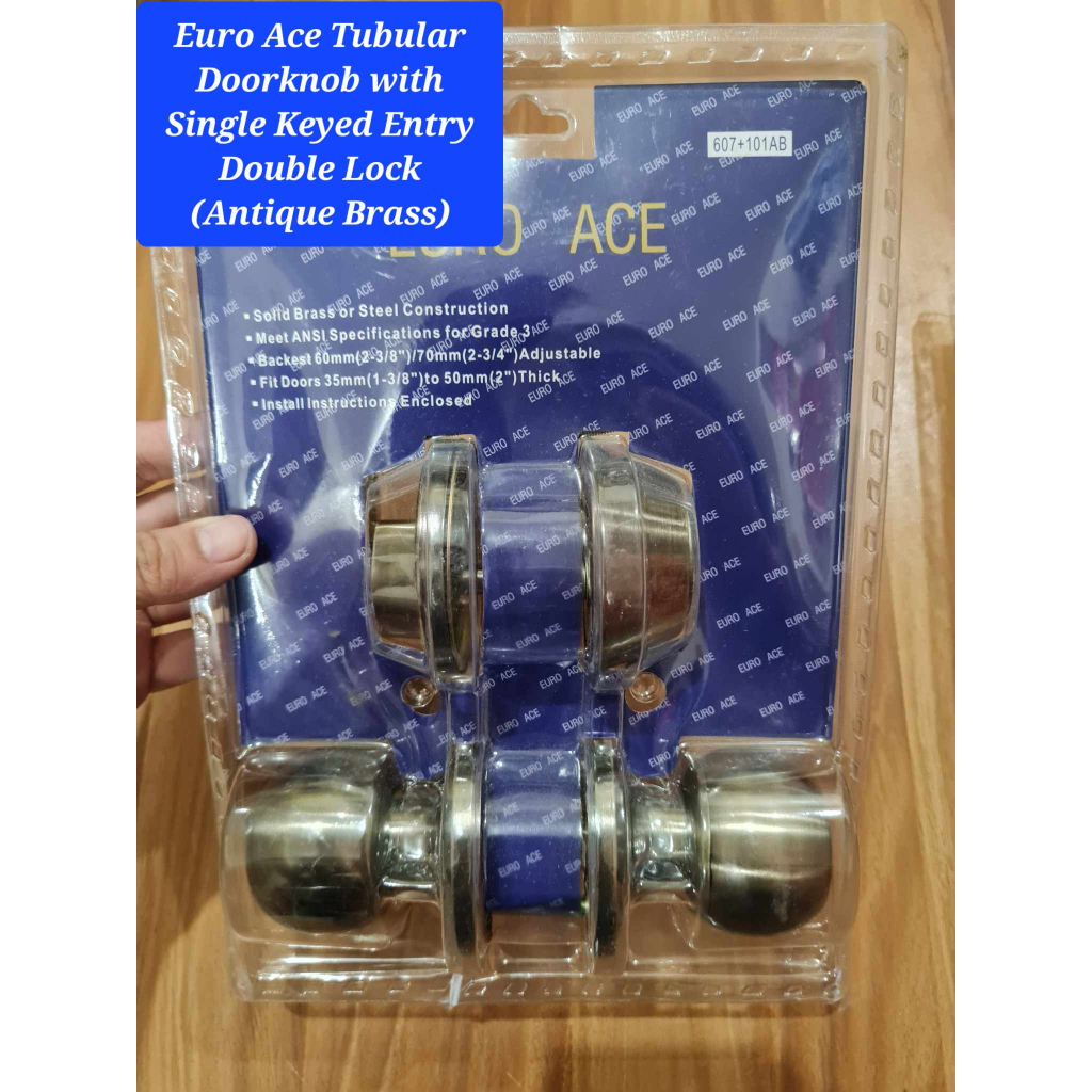 EuroAce Antique Brass Cylindrical Doorknob Lockset Single Keyed Entry ...