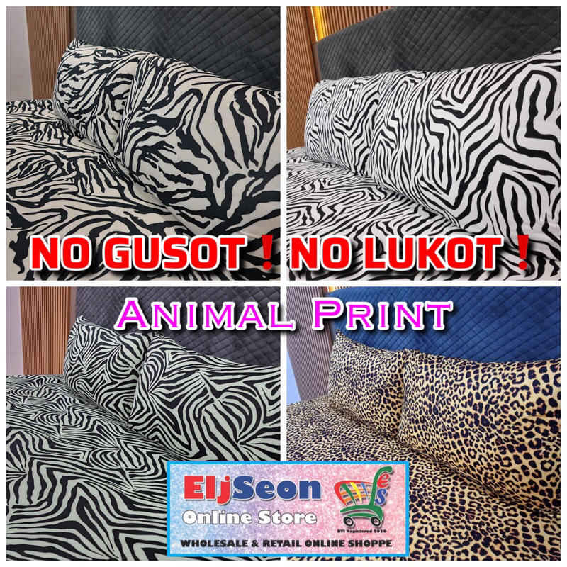 NO GUSOT NO LUKOT Bedsheet Animal Prints Fully Garterized with 2 Pillow ...